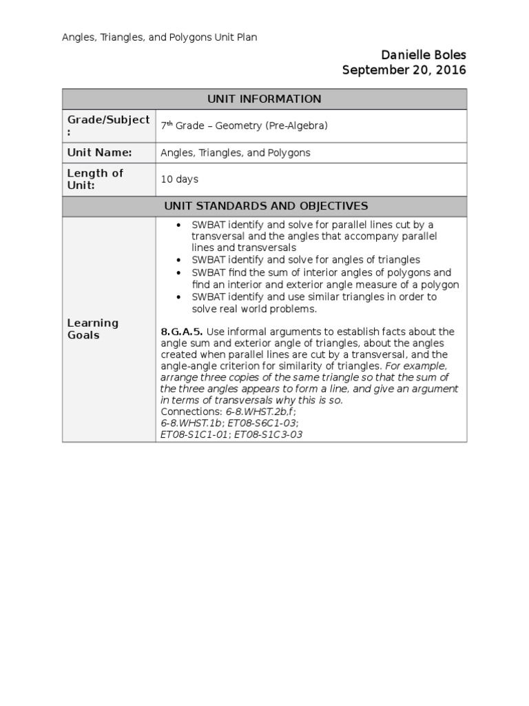 Unit Information Grade/Subject: Unit Name: Length of Unit: Unit ...