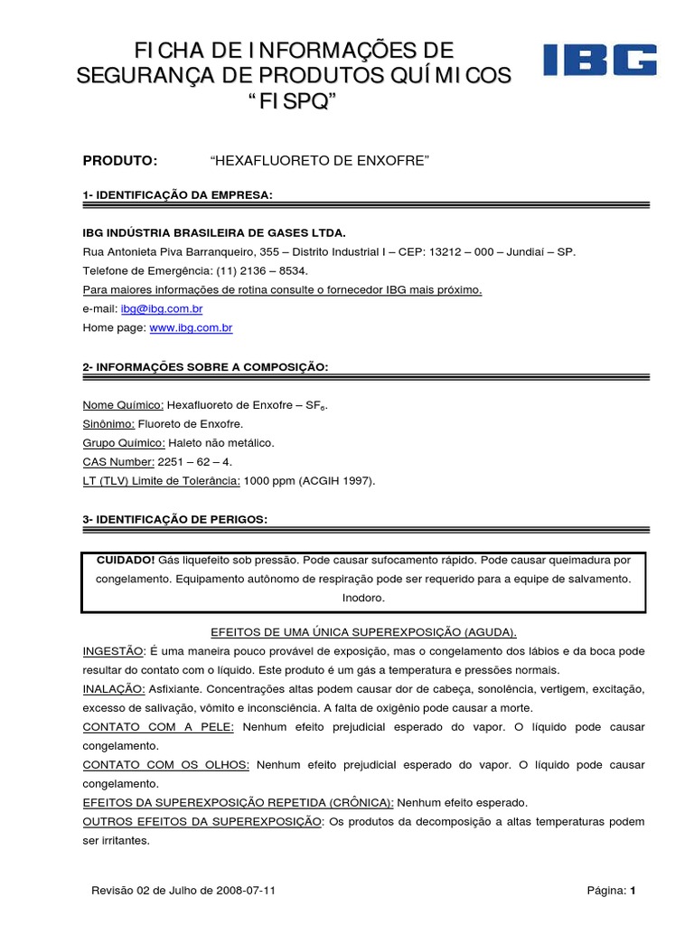 Hexafluoreto de Enxofre | PDF | Oxigênio | Combustão