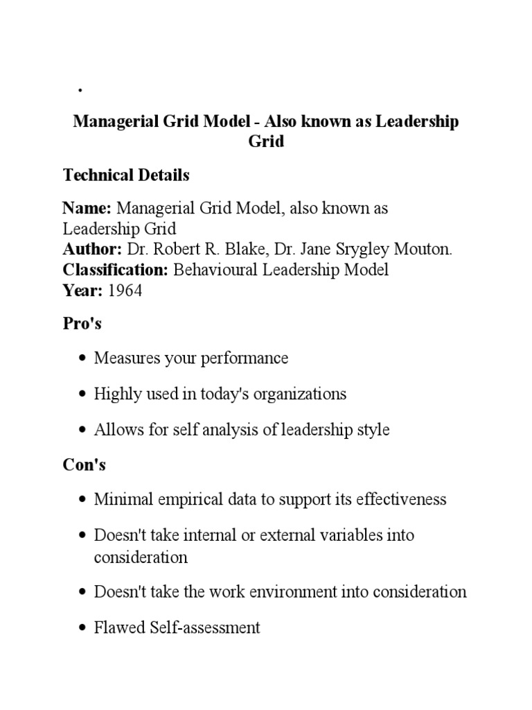 Managerial Grid Model | PDF | Leadership | Motivation