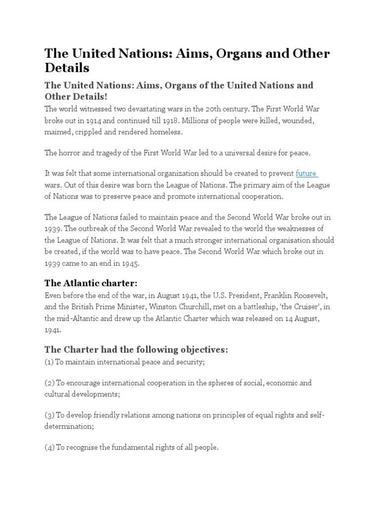 The United Nations: Aims, Organs and Other Details | PDF | United ...