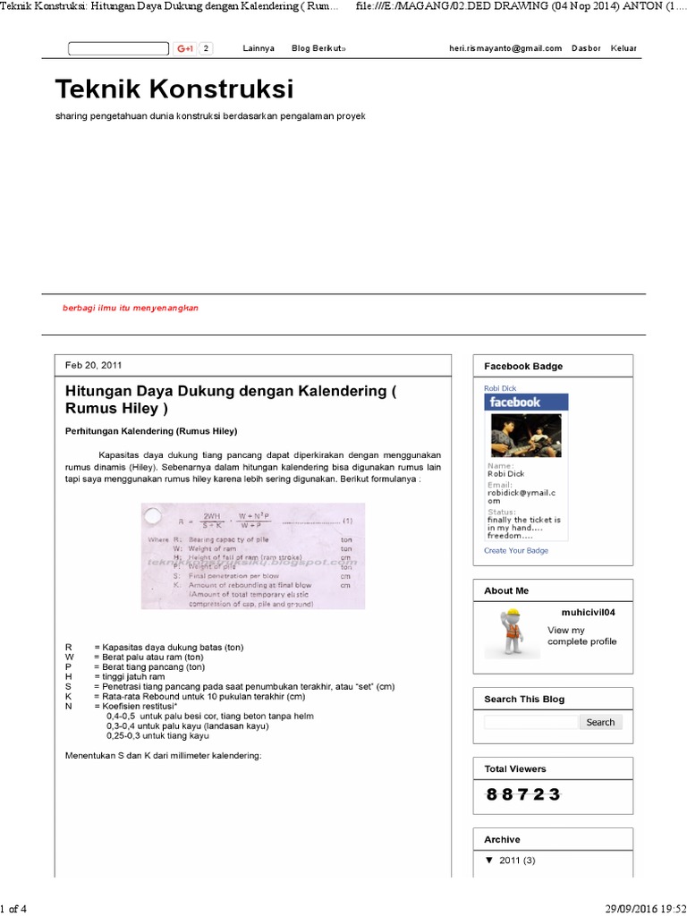 Hitungan Daya Dukung Dengan Kalendering (Rumus Hiley) | PDF | Komputer