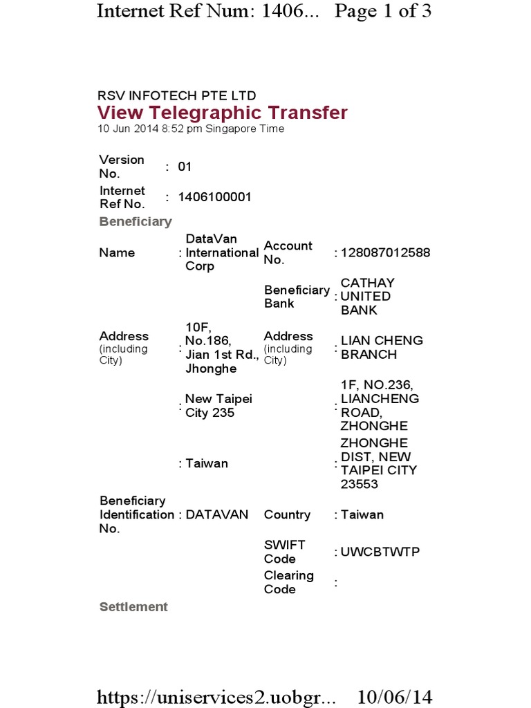 View Telegraphic Transfer: Beneficiary | PDF