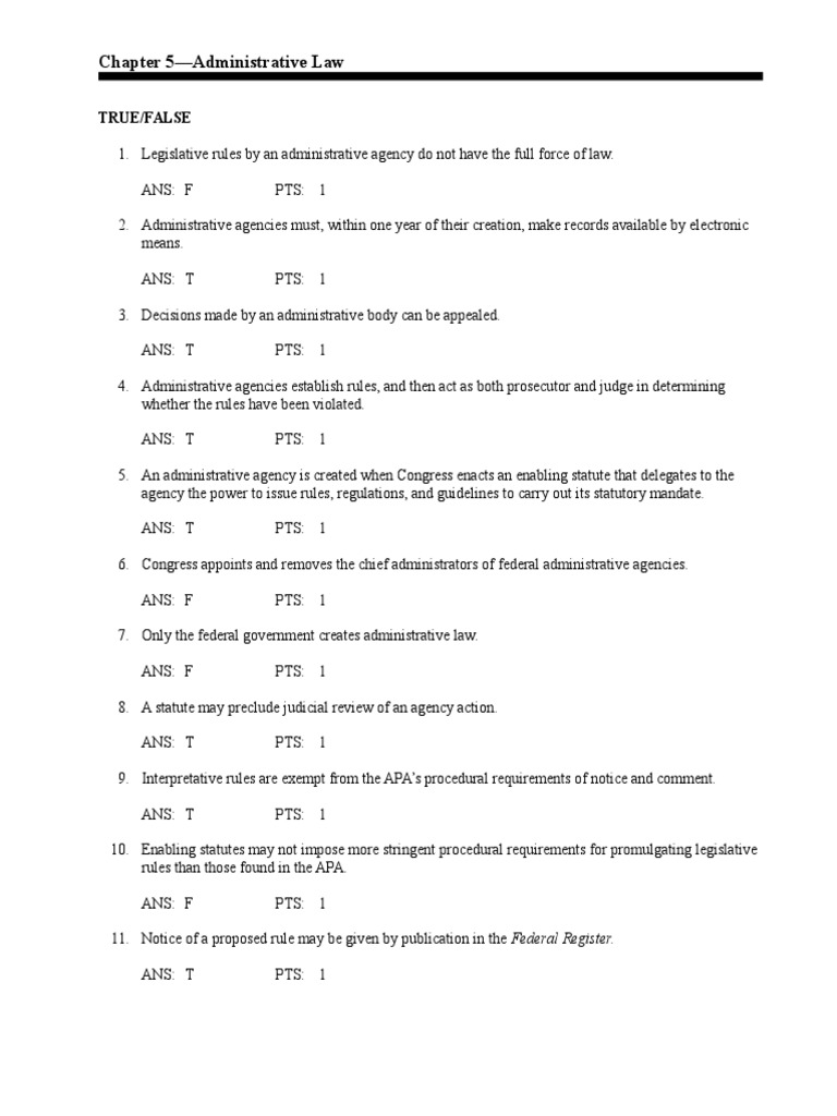 Business Law Ch. 5 Study Guide | PDF | Administrative Law Judge ...