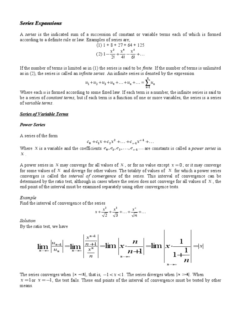 Series Expansions: 1 1 1 Lim 1 Lim Lim Lim | PDF | Series (Mathematics ...
