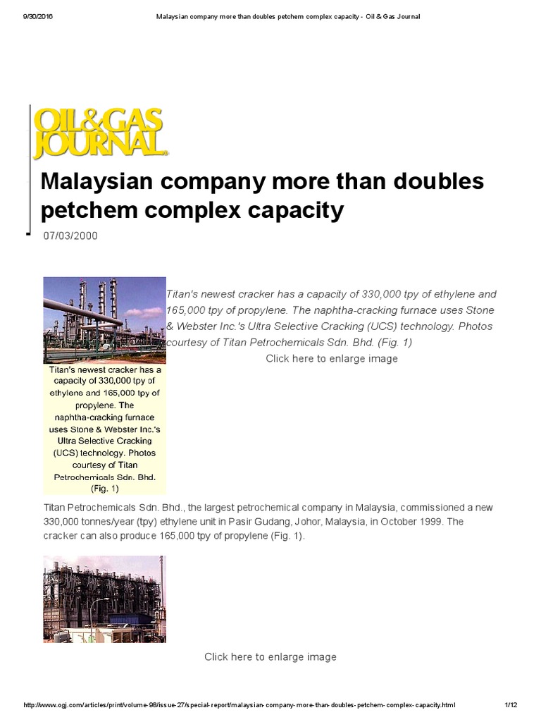 Malaysian Company More Than Doubles Petchem Complex Capacity - Oil ...