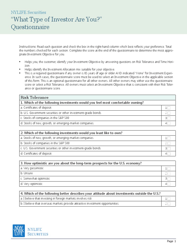 "What Type of Investor Are You?" Questionnaire: NYLIFE Securities | PDF ...