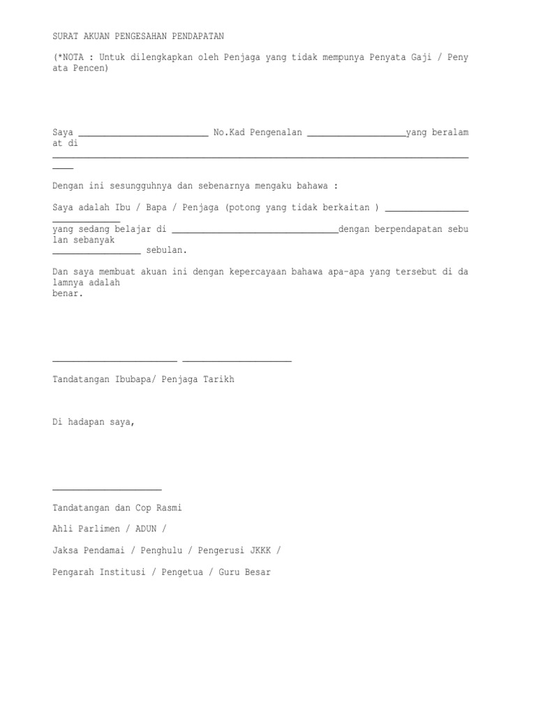 Surat Pengesahan Pendapatan | PDF