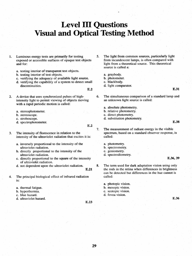 ASNT Visual and Optical Testing Level III Q&A's | PDF