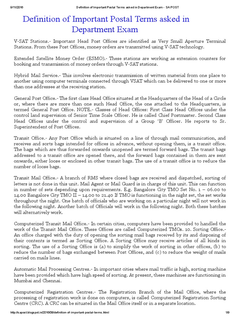 Definition of Important Postal Terms | PDF | Mail | United States ...