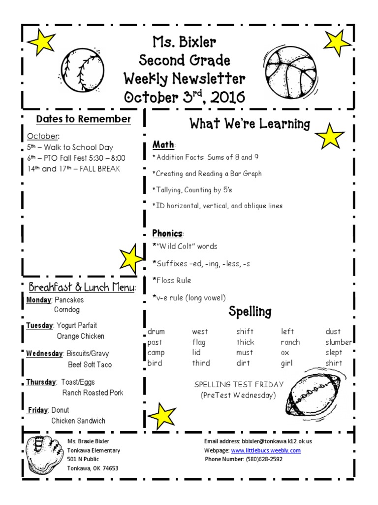 Second Grade Weekly Newsletter - Oct 2016 | PDF
