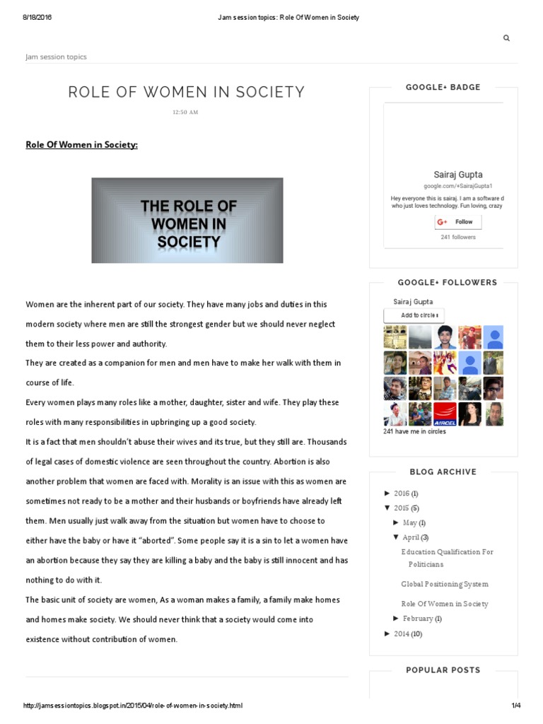 Jam Session Topics_ Role of Women in Society | Computing And ...