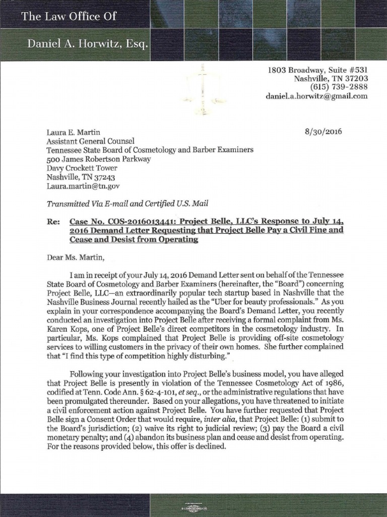 Project Belle, LLC Formal Response Letter To Board & Attachments | PDF ...