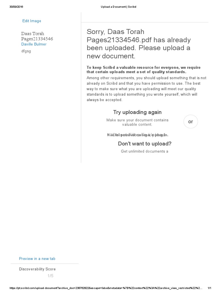 Daas Torah Document Upload Error | PDF | Computers