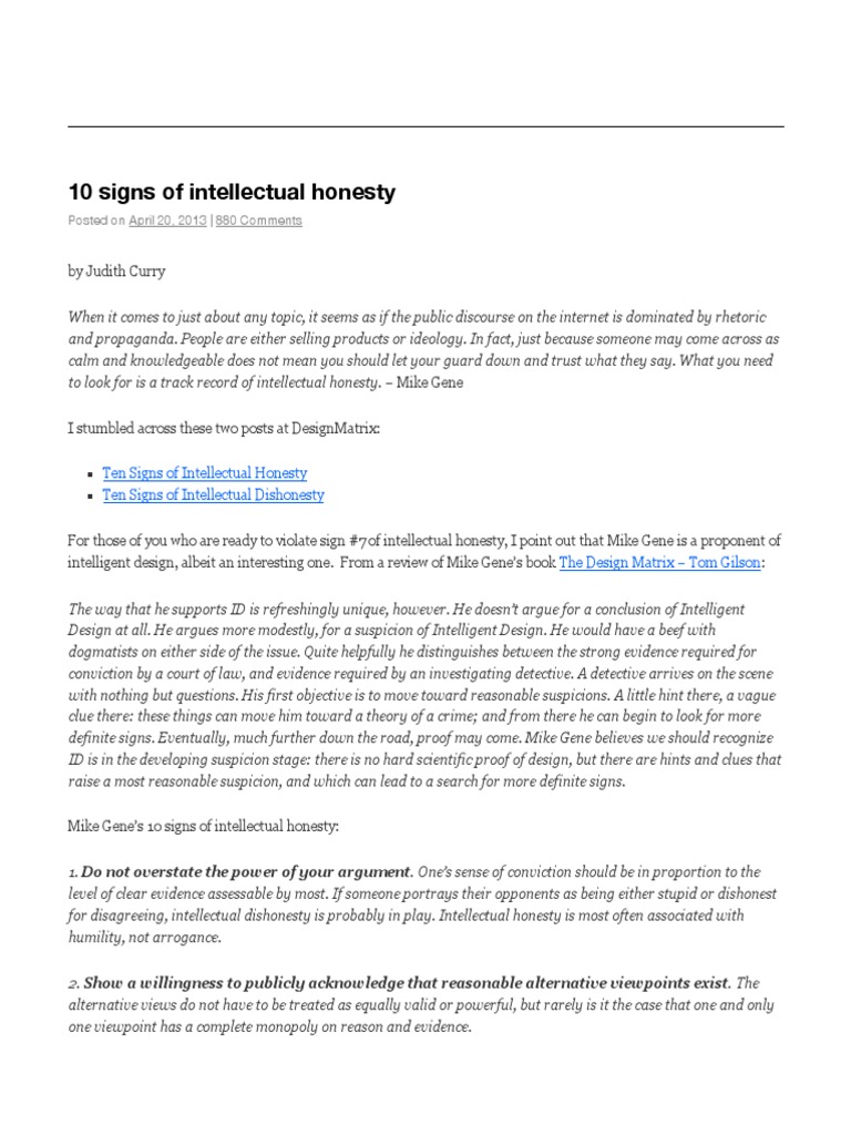 10 Signs of Intellectual Honesty - Climate Etc - PDF | PDF | Argument ...