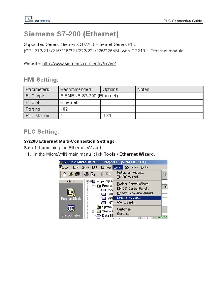 Siemens S7 200 Ethernet | PDF | Programmable Logic Controller | Ethernet