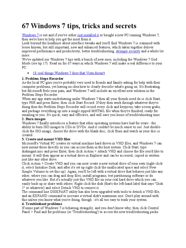 Windows 7 Tips, Tricks and Secrets | PDF | Windows 7 | Microsoft Windows