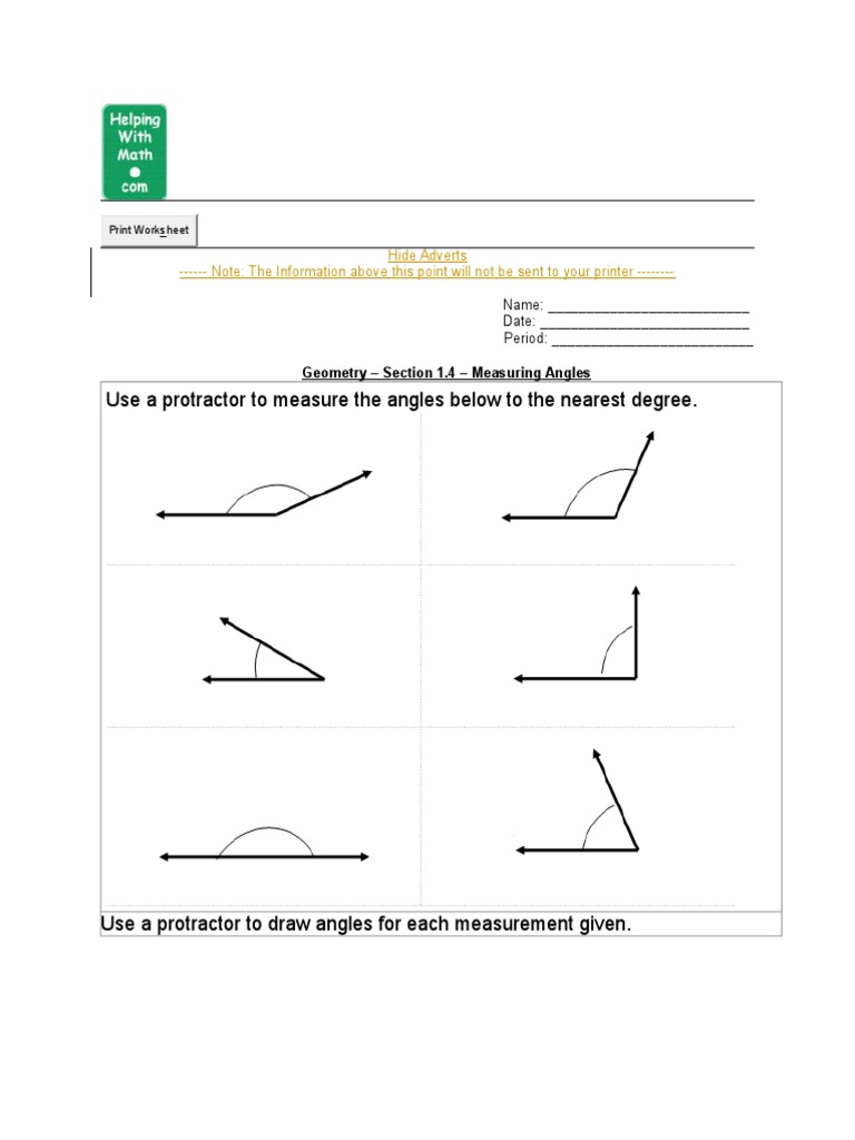 Use A Protractor To Measure The Angles Below To The Nearest Degree | PDF