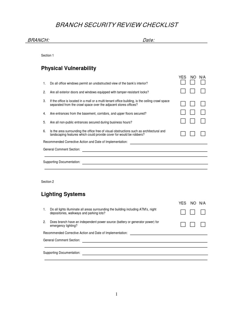 Branch Security Checklist | Bank Vault | Automated Teller Machine