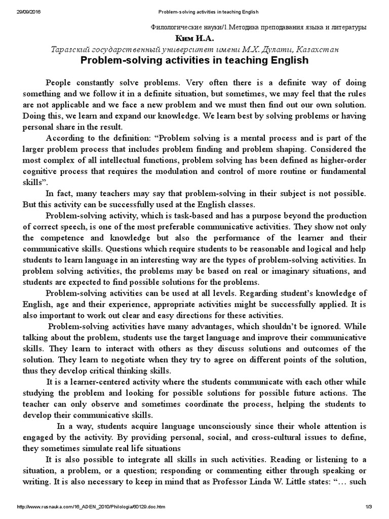 Problem-Solving Activities in Teaching English | PDF | Reading ...
