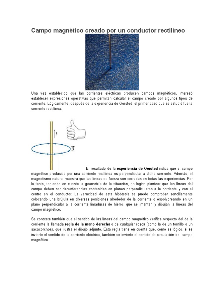 Campo Magnético Creado Por Un Conductor Rectilíneo | PDF | Campo magnético | Corriente eléctrica