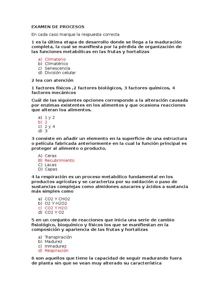 Examen de Procesos | PDF | Enzima | Alimentos
