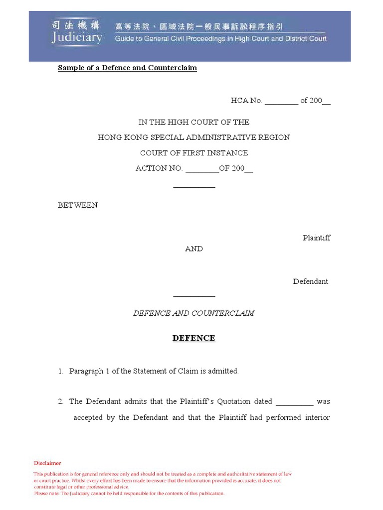 5_Sample_Of_A_Defence_And_Counterclaim_clean_19032009.doc | Damages ...
