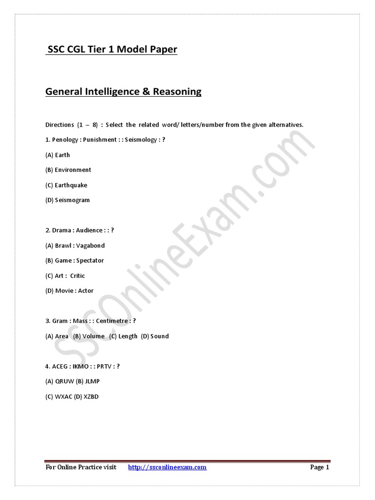 SSC CGL Tier 1 Model Paper 2016 | PDF | Nature