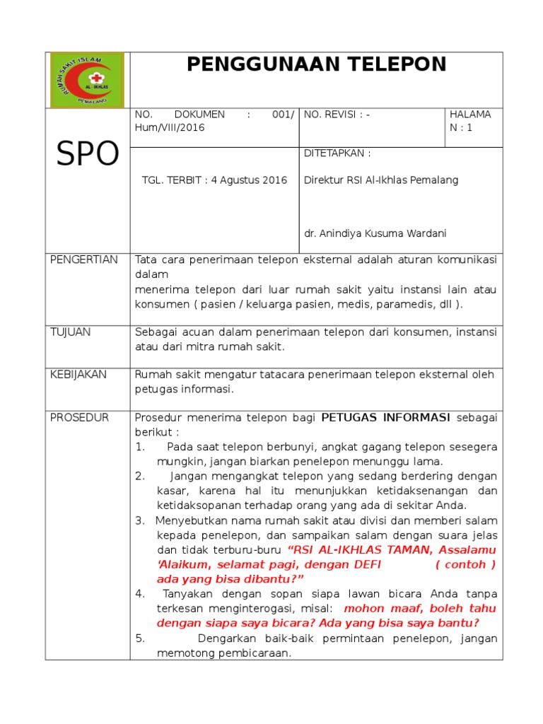 Sop Sub Bagian Informasi | PDF