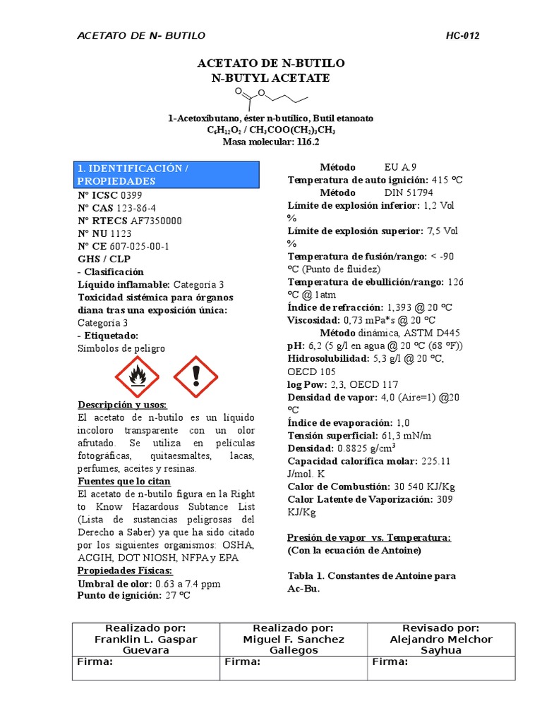 Acetato de N-Butilo | PDF | Descomposición | Incendios
