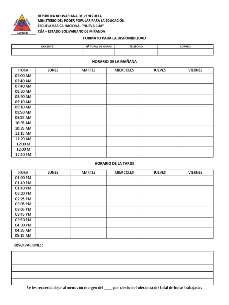 Formato Para La Disponibilidad