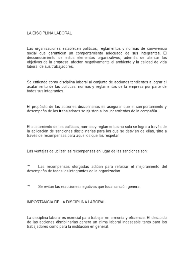 Importancia de la Disciplina Laboral | PDF | Disciplinas | Comportamiento