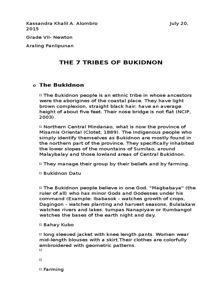 7 Tribes of Bukidnon | PDF | Textiles | Clothing