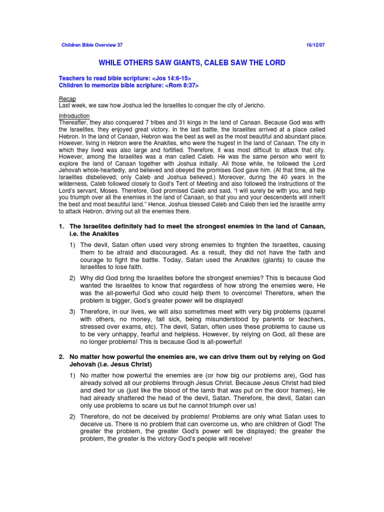 Caleb's Faith Against the Anakites | PDF | Joshua | Religious Texts