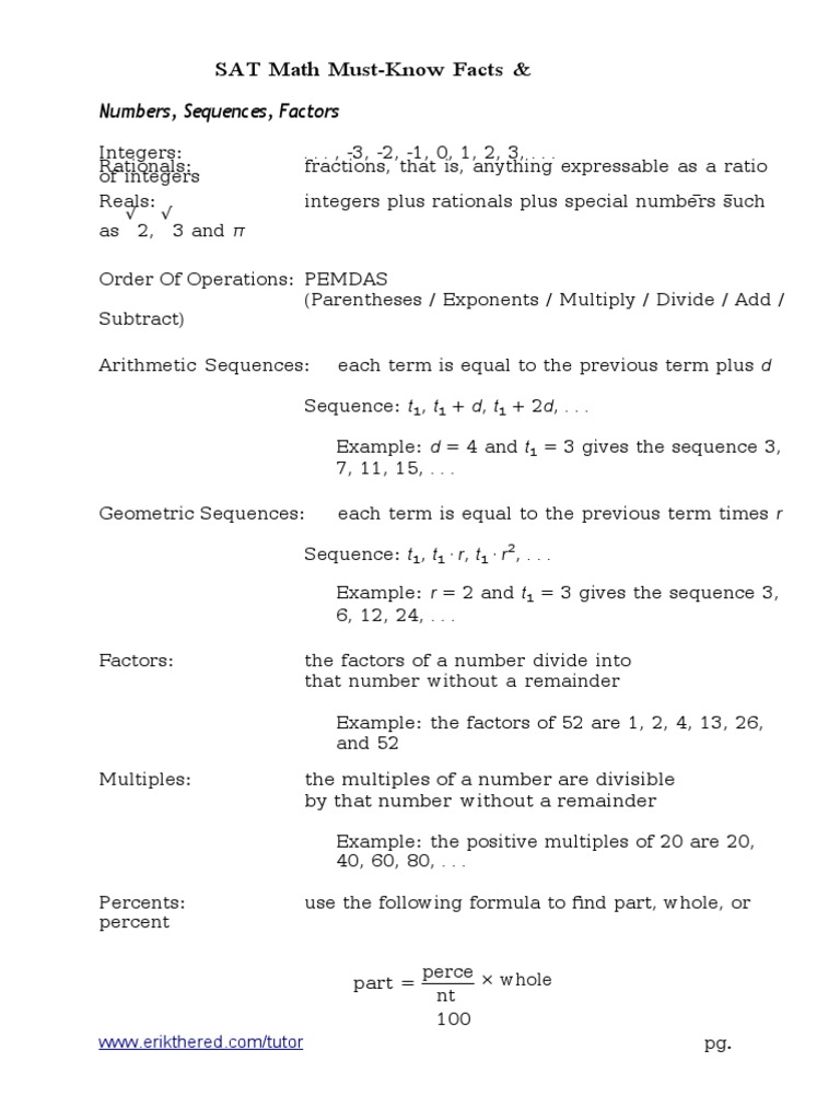 Numbers, Sequences, Factors: SAT Math Must-Know Facts & | PDF | Area ...