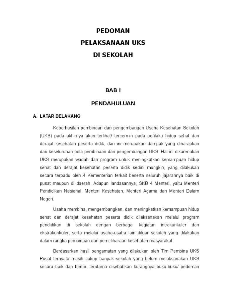 Pedoman Uks Di Sekolah | PDF
