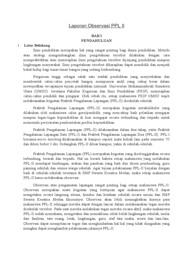 Contoh Laporan Observasi PPL II | PDF