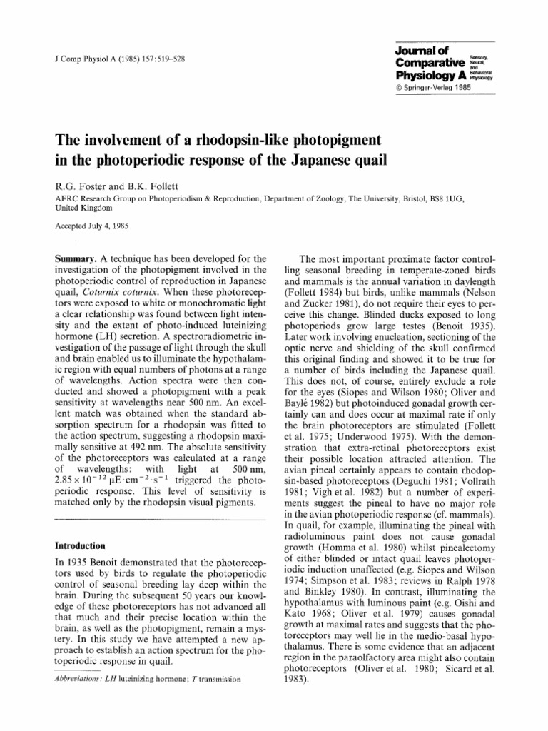 The Involvement of A Rhodopsin-Like Photopigment in The Photoperiodic ...