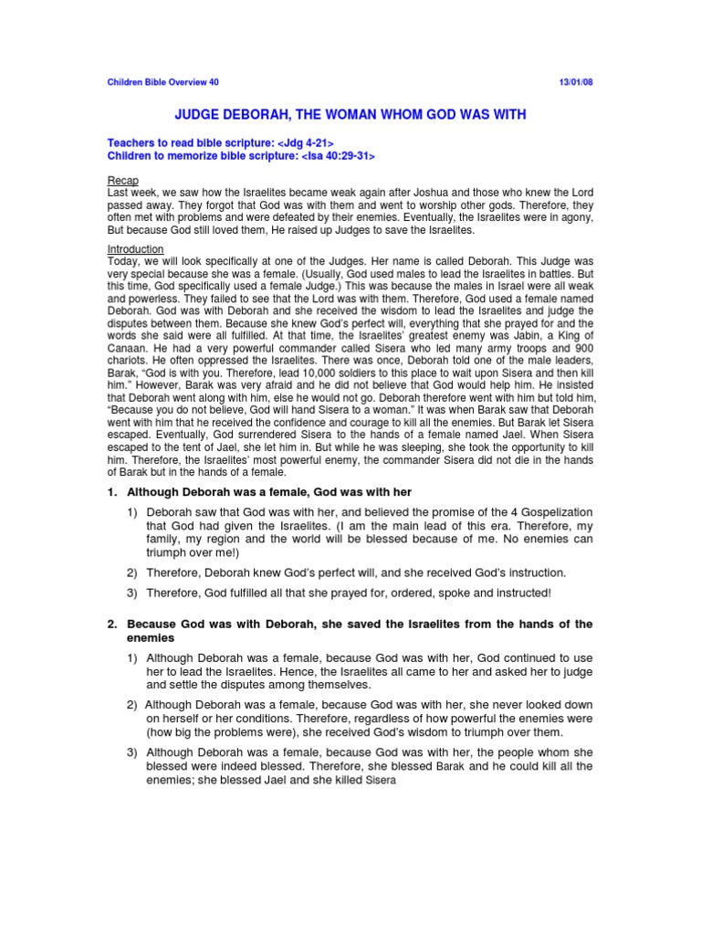 Judge Deborah, The Woman Whom God Was With | PDF | Religious Texts | Torah