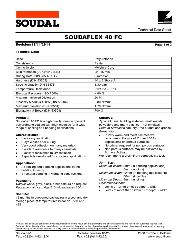 Soudal Soudaflex 40FC Data | PDF | Industries | Building Engineering