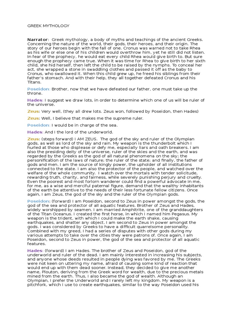Greek Mythology Script | PDF | Hades | Persephone