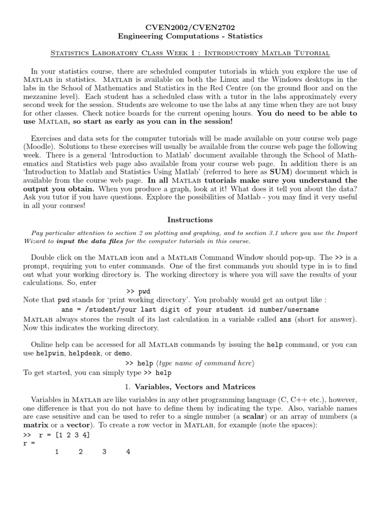 CVEN2002 Laboratory Exercises | PDF | Matrix (Mathematics) | Array Data Structure