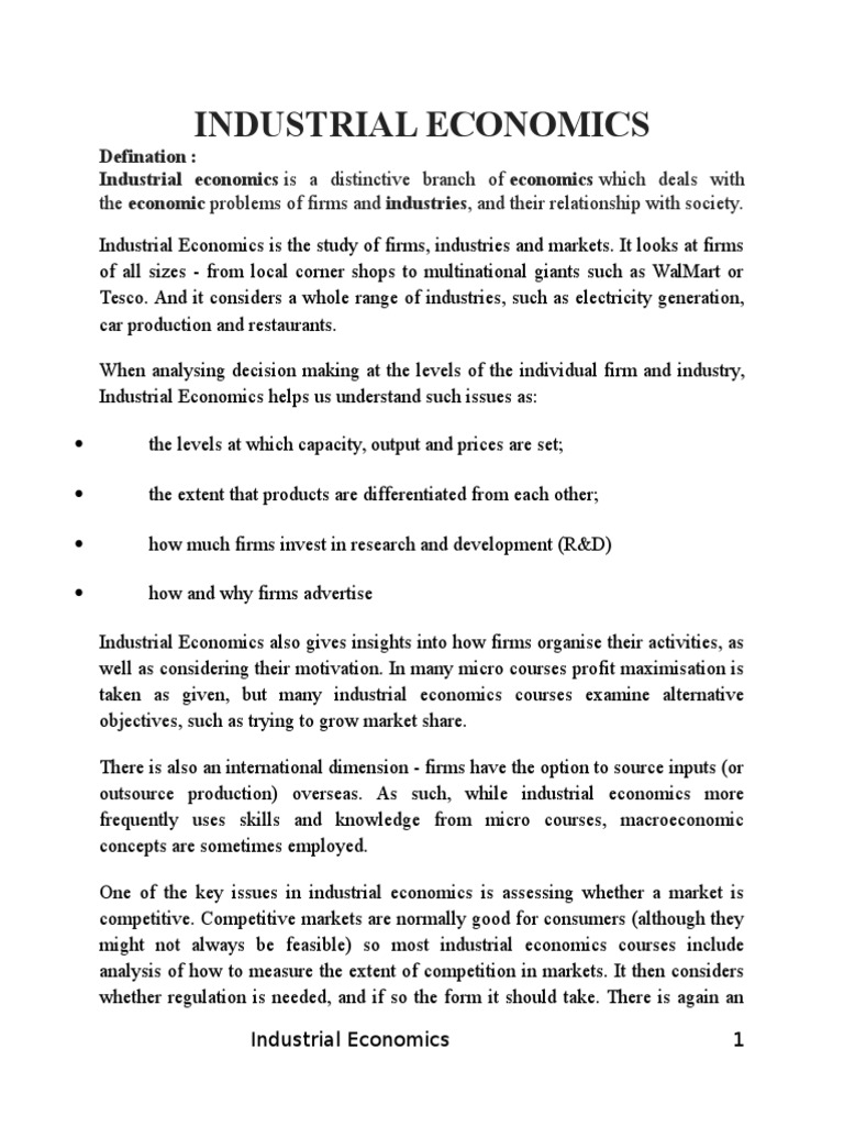 Lecture Notes for Industrial Economics | Economics | Microeconomics