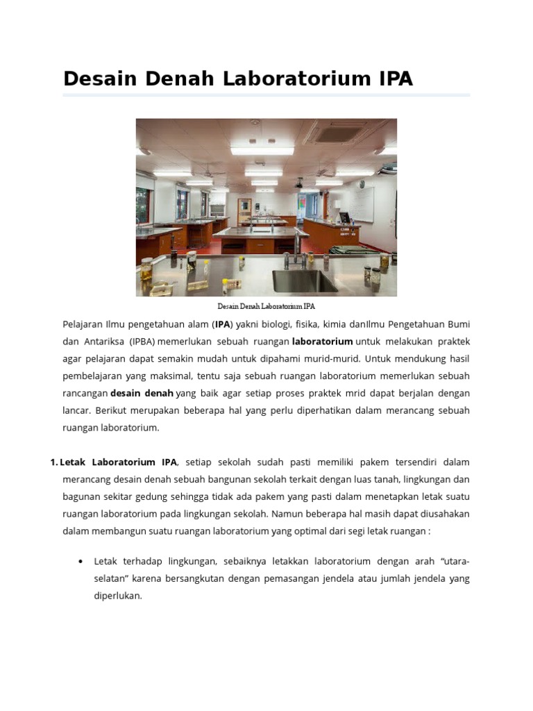 Desain Denah Laboratorium IPA SMP | PDF