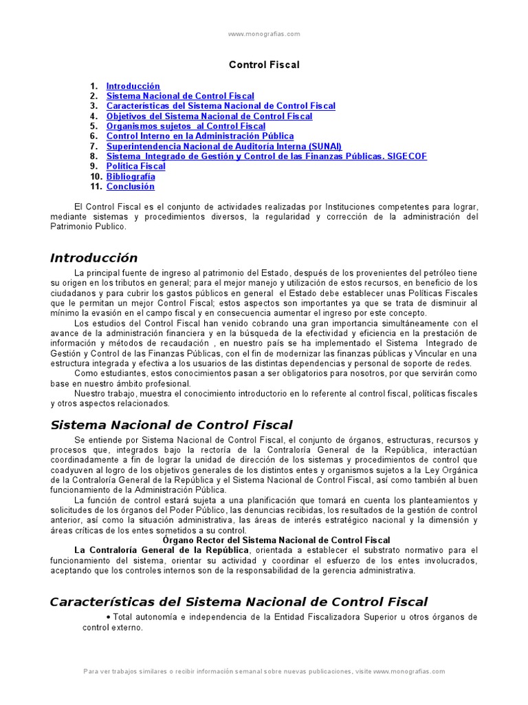 Sistema Nacional de Control Fiscal en Venezuela: Organización ...