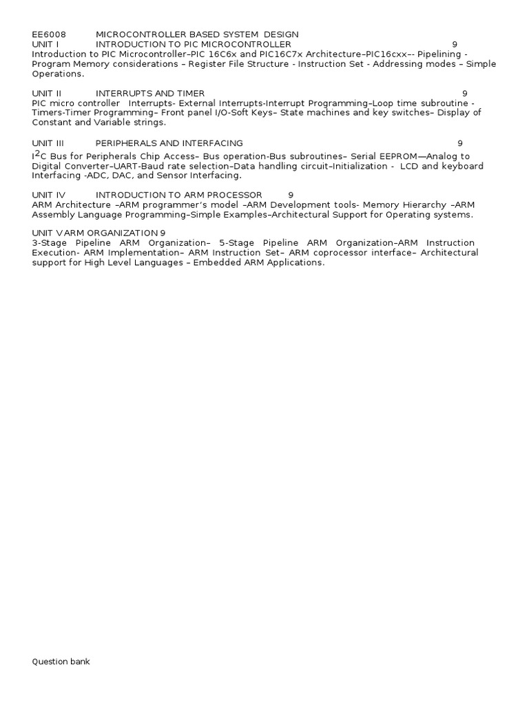 Ee6008 Microcontroller Based System Designl Question Bank | PDF | Arm ...