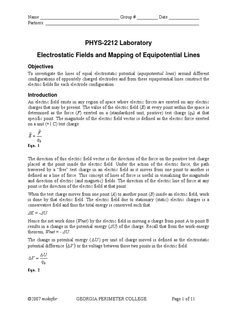 Mapping Electrostatic Fields And Equipotentials Pdf Electric Field