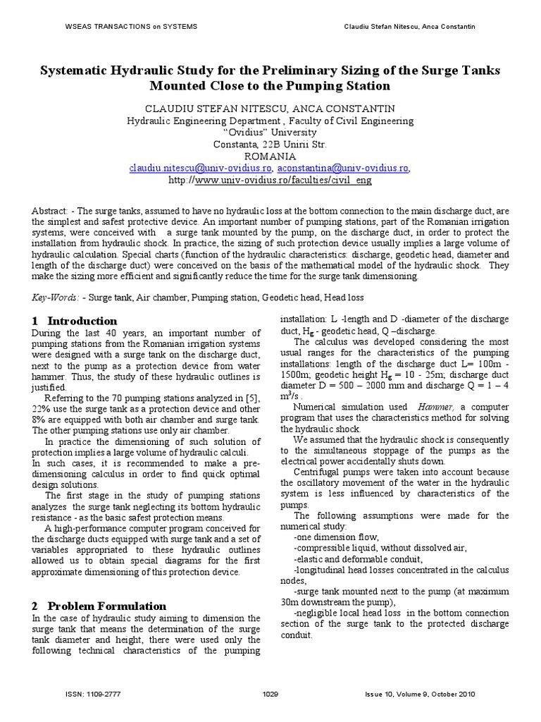 Sizing of The Surge Tanks | PDF | Science & Mathematics | Technology ...