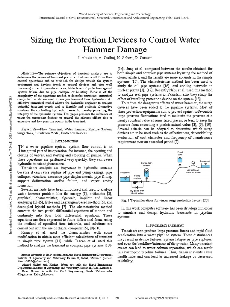 Sizing The Protection Devices To Control Water Hammer Damage PDF | PDF ...