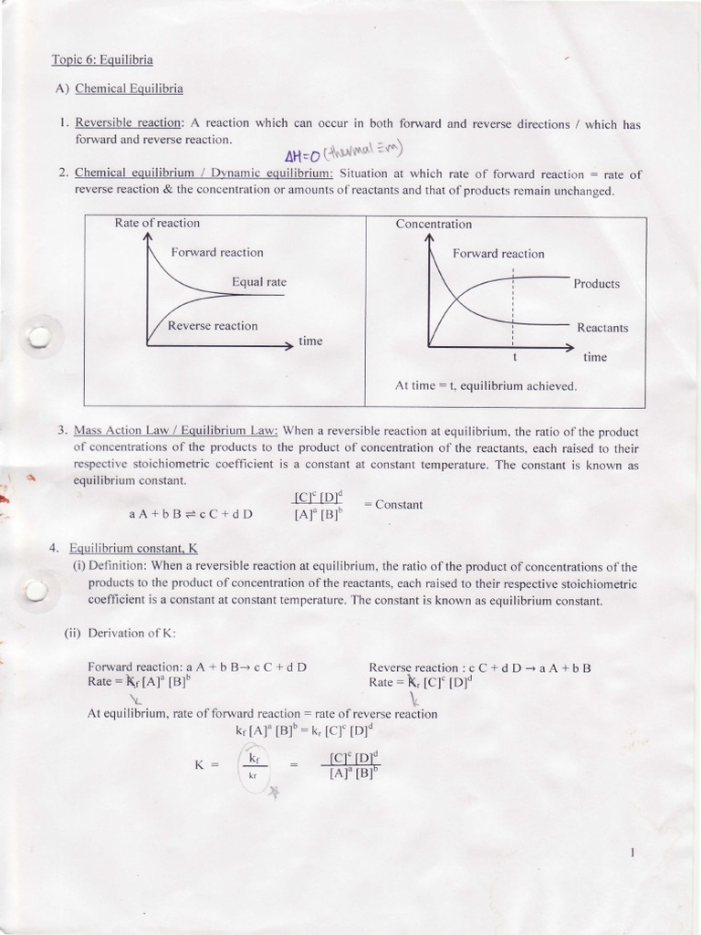 STPM Chemistry Term 1 Topic 6A Chemical Equilibrium | PDF | Branches Of ...