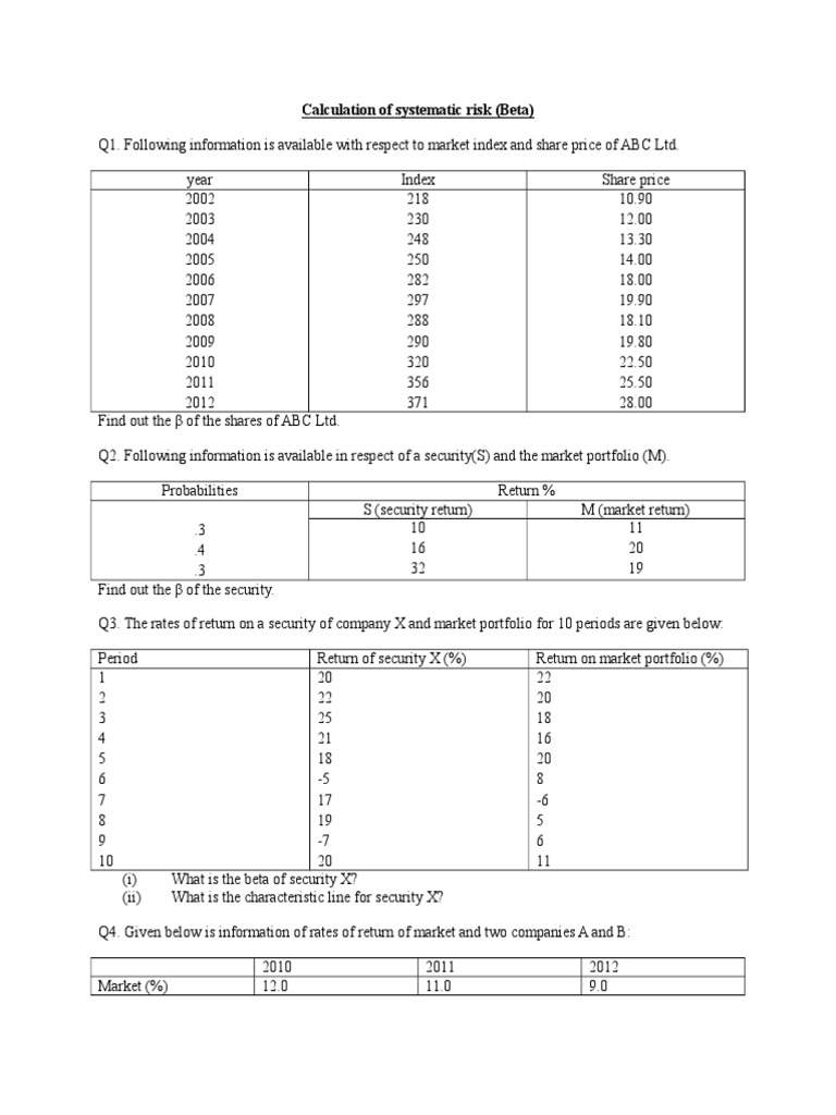 Calculation of Systematic Risk | PDF